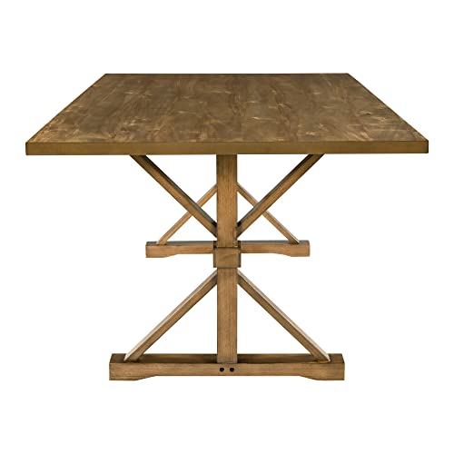 Goohome 6-Piece Farmhouse Kitchen Dining Set, Mid-Century Wood Rectangular Table, 4 Flannelette Upholstered Chairs and Bench Family Furniture, for Home, Apartment, Walnut