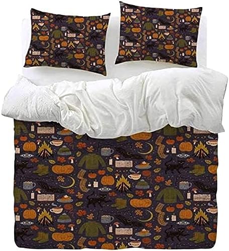 Autumn Nights Candle Pumpkin Warm Flame Bedding Sets 3 Piece Duvet Cover, Breathable Quilt Cover with 2 Pillowslips for Guest Room School Dormitory Bedding Sets Lining-King 104" X 90"
