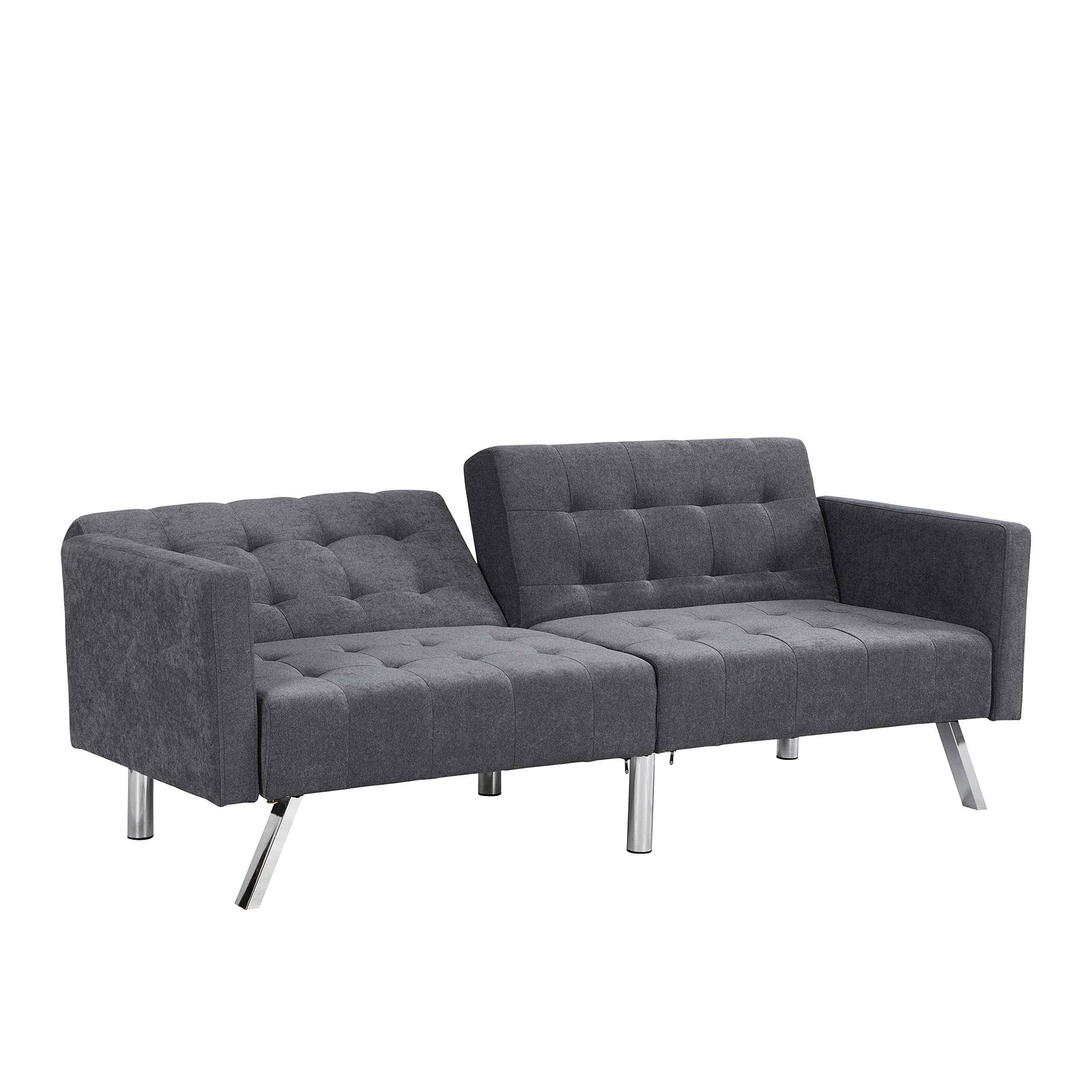 POCIYIHOME 2-Seater Convertible Lounge Bed, Couch Loveseat Sleeper Sofa with Adjustable Backrest, Recliner Futon Folding Daybed for Living Bedroom Apartment Reading Room, Linen, Dark Grey