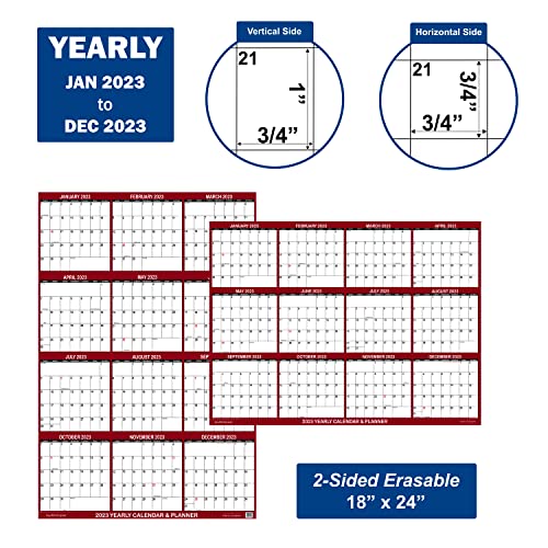 18" x 24" SwiftGlimpse 2023 Wall Calendar Erasable Large Wet & Dry Erase Laminated 12 Month Annual Yearly Wall Planner, Reversible, Horizontal/Vertical, Maroon