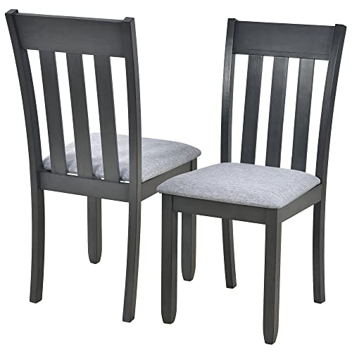 BIADNBZ 5-Piece Dining Table Set with Round Extendable Tabletop and 4 Padded Chairs, Modern Kitchen Furniture for DiningRoom, Space Saving Design, Gray
