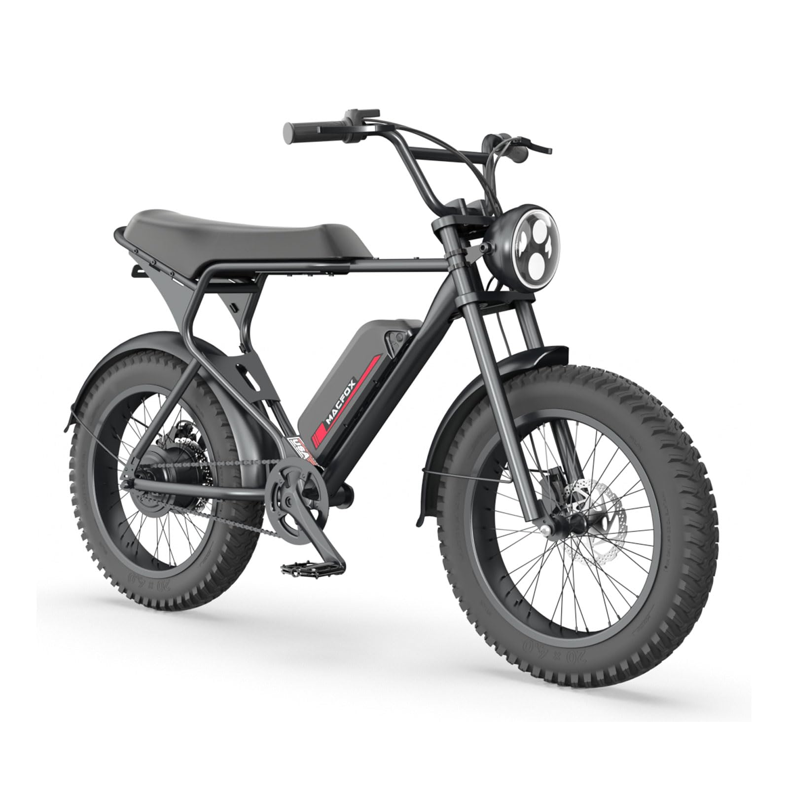 MACFOX Electric Bike for Adults, Ebike 500W/48V/10.4Ah, 20" Fat Tire Electric Bicycles Up to 20MPH & 40 Miles with Retro Motorcycle Design, Removable Battery, 50N.m Max Torque(Fenders)