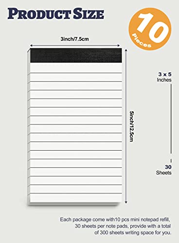 10 Pack Small Notepads Refills Memo Pads 3 x 5 Inch Lined Writing Note Pads with 30 Sheets Note Pad Paper in Each Pad Mini Pocket Notebook Refills for Taking Notes and Reminders Organization Planning