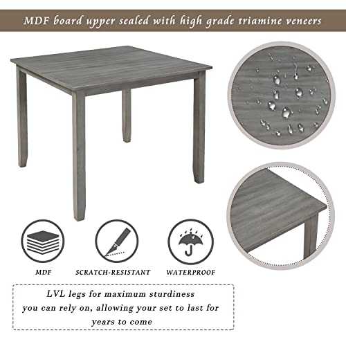 FIQHOME 5 Piece, Industrial Wooden Kitchen Upholstery 4 Persons, Dining Room Table and Chairs Set (Grey), Gray