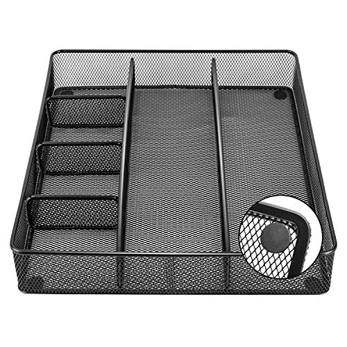Amazon Basics Desk Drawer Organizer for Office and Home, Metal Mesh, 6 Compartments, Black