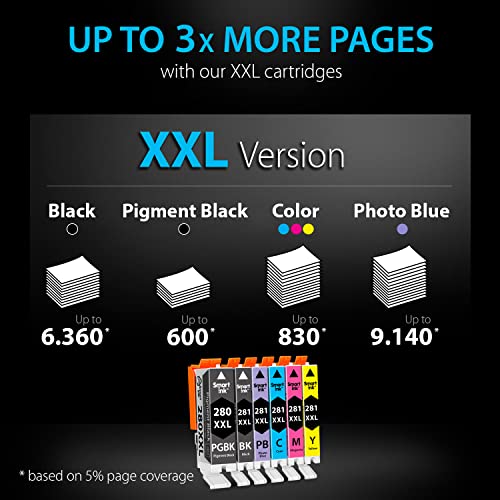 Smart Ink Compatible Ink Cartridge Replacement for Canon PGI-280XXL CLI-281XXL PGI 280 CLI 281 to use with Pixma TS9120 TS8320 TS8220 TS8120 (PGBK & BK/C/M/Y/PB) 6 Combo Pack