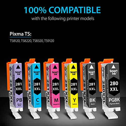 Smart Ink Compatible Ink Cartridge Replacement for Canon PGI-280XXL CLI-281XXL PGI 280 CLI 281 to use with Pixma TS9120 TS8320 TS8220 TS8120 (PGBK & BK/C/M/Y/PB) 6 Combo Pack
