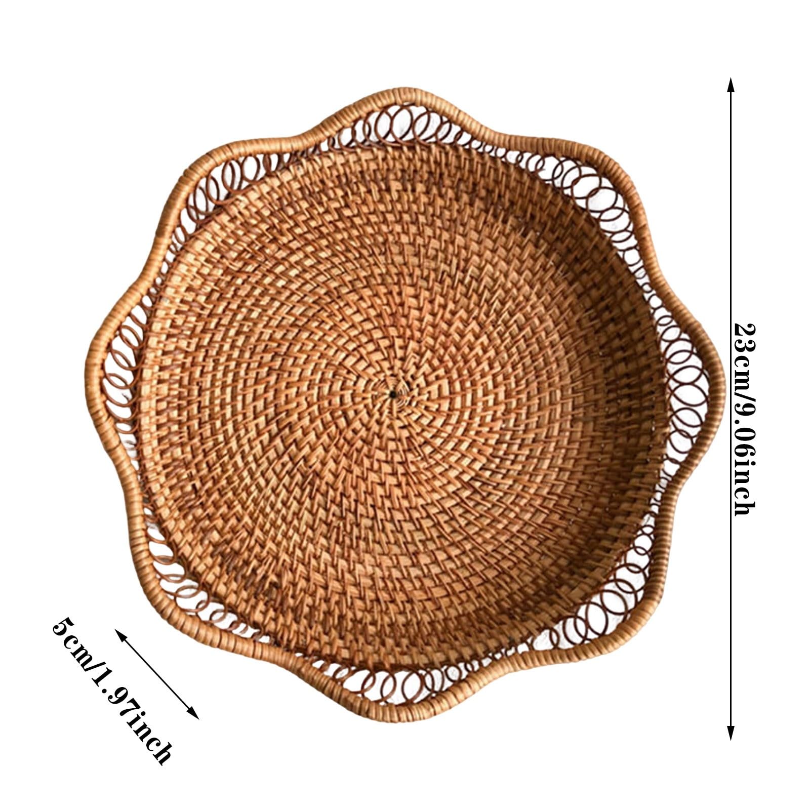 2 Pack Rattan Round Fruit Baskets Wicker Storage Bowls,Woven Serving Basket Bowls Decorative Baskets For Kitchen Counter Organizing (Khaki)