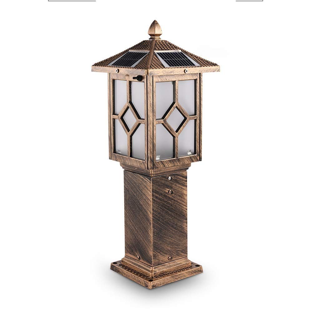 Lights Outdoor LED Aluminum Metal Outdoor Glass Lantern Street Light Anti-Rust European Retro Solar Pillar Light Column Lamp Post Lamp for Villa Community Park School Courtyard Lawn Stadium