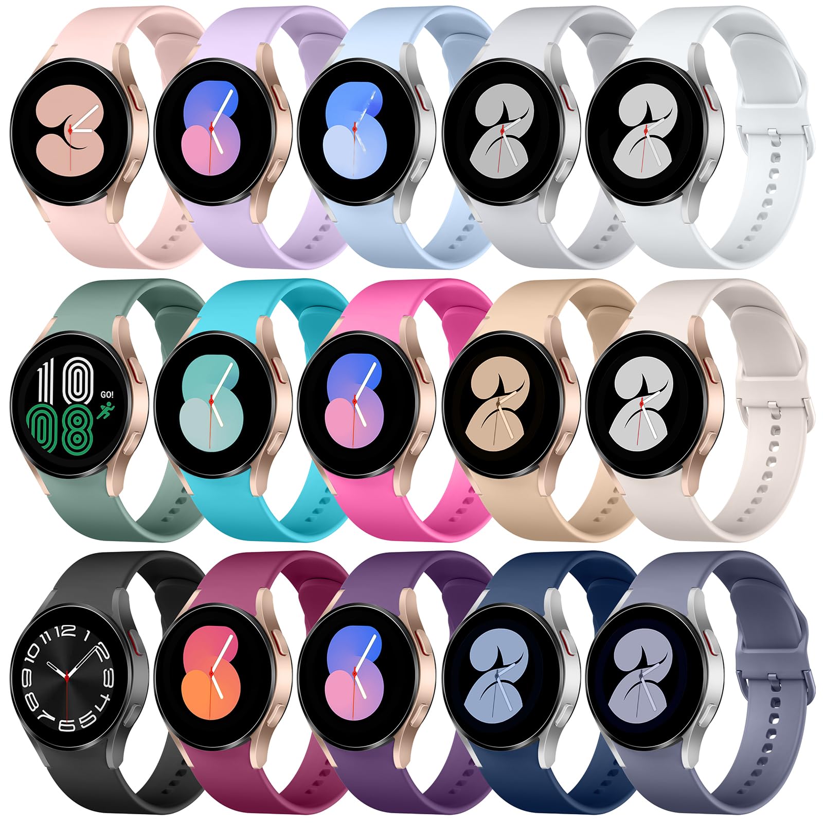 [21 pack] Elastic Band + Silicone Sport Band, Galaxy Watch 6 5 4 Band 40mm 44mm for Women Men, 6 Pack Soft Elastic Band & 15 Pack Soft Durable Silicone Replacement Strap for Samsung Watch 6 5 4 Bands