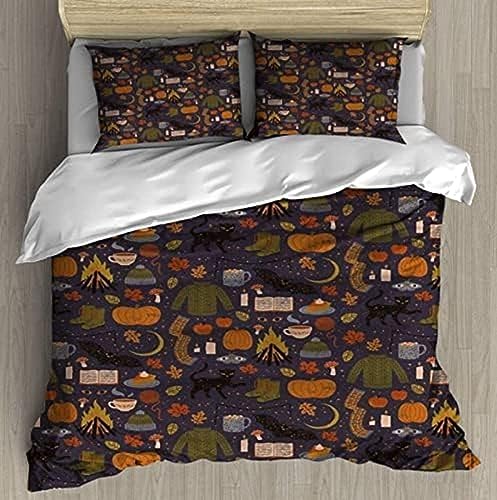 Autumn Nights Candle Pumpkin Warm Flame Bedding Sets 3 Piece Duvet Cover, Breathable Quilt Cover with 2 Pillowslips for Guest Room School Dormitory Bedding Sets Lining-King 104" X 90"