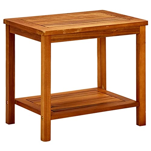 GOLINPEILO Solid Acacia Wood Side Table with a Bottom Shelf, Wooden Side Table End Table Couch Table for Living Room Home, Office 19.7" x 13.8" x 17.7" -AA