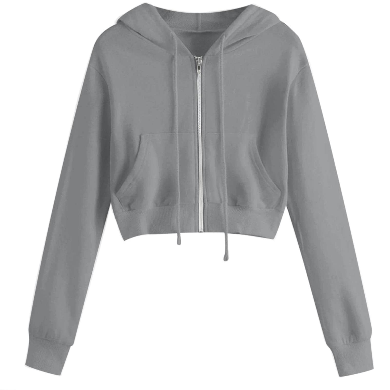 Crop Top Sweatshirts for Women Spring Fall Long Sleeve Zip Up Workout Hooded Sweatshirts