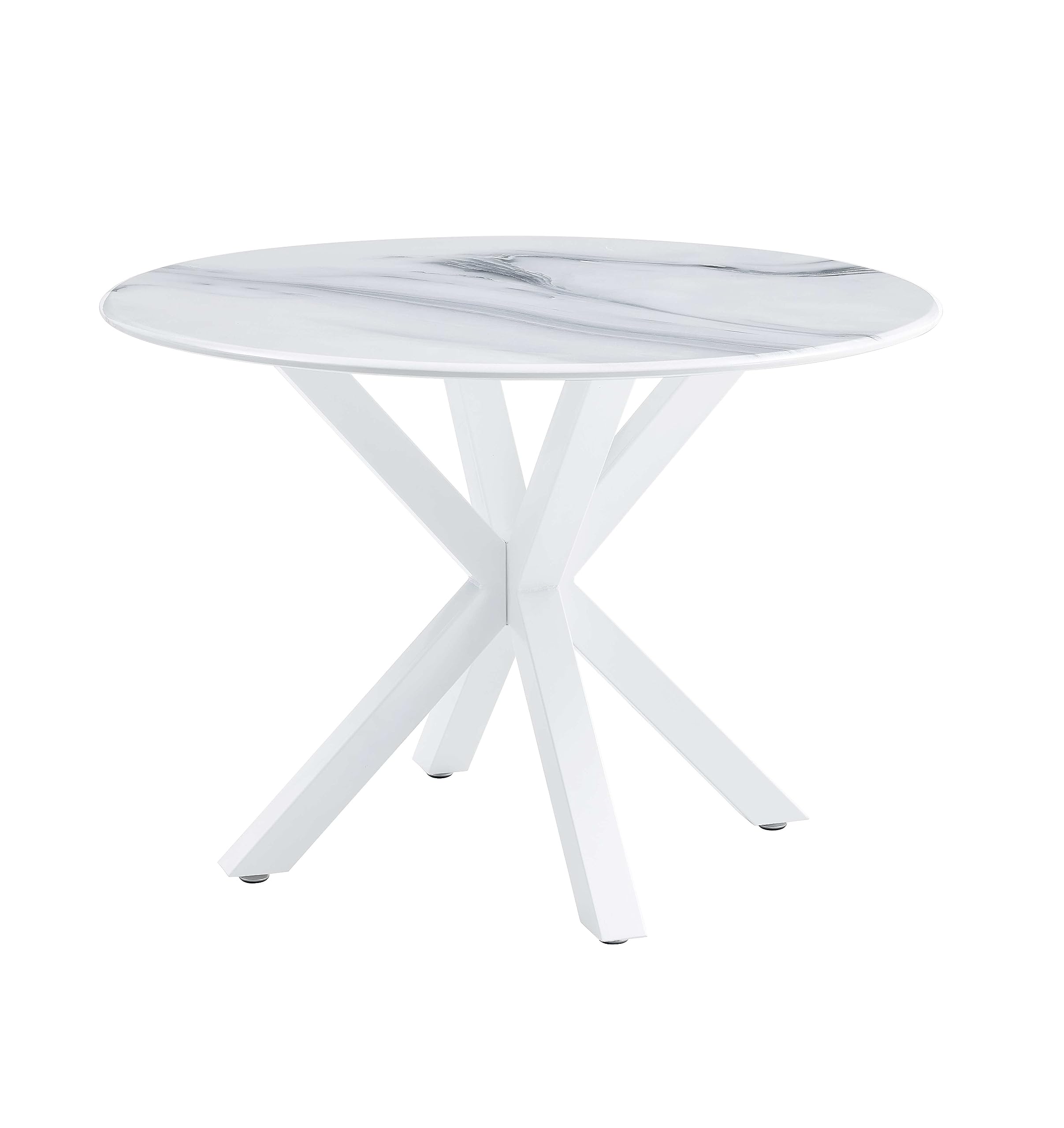 42" Round Dining Table for 4, White Tulip Table,Mid-Century Modern Circle Table with Faux Printed Marble Top and Metal Cross Legs for Home and Kitchen Small Space