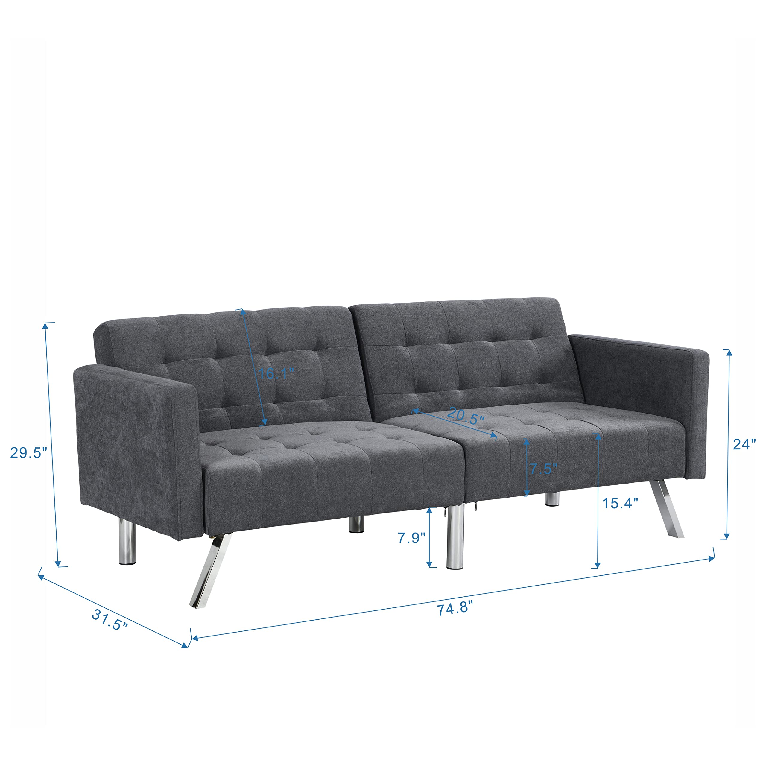 POCIYIHOME 2-Seater Convertible Lounge Bed, Couch Loveseat Sleeper Sofa with Adjustable Backrest, Recliner Futon Folding Daybed for Living Bedroom Apartment Reading Room, Linen, Dark Grey