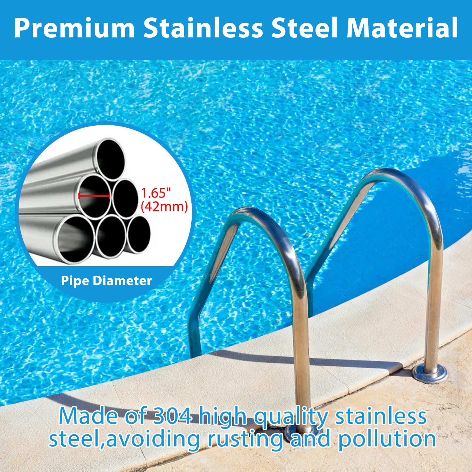Pool Ladder, 3 Step In-Ground Swimming Pool Step, Stainless Steel Pool Ladder Step for Indoor/Outdoor Pool, Heavy Duty Non-Slip Inground Ladder, Easy Assembly