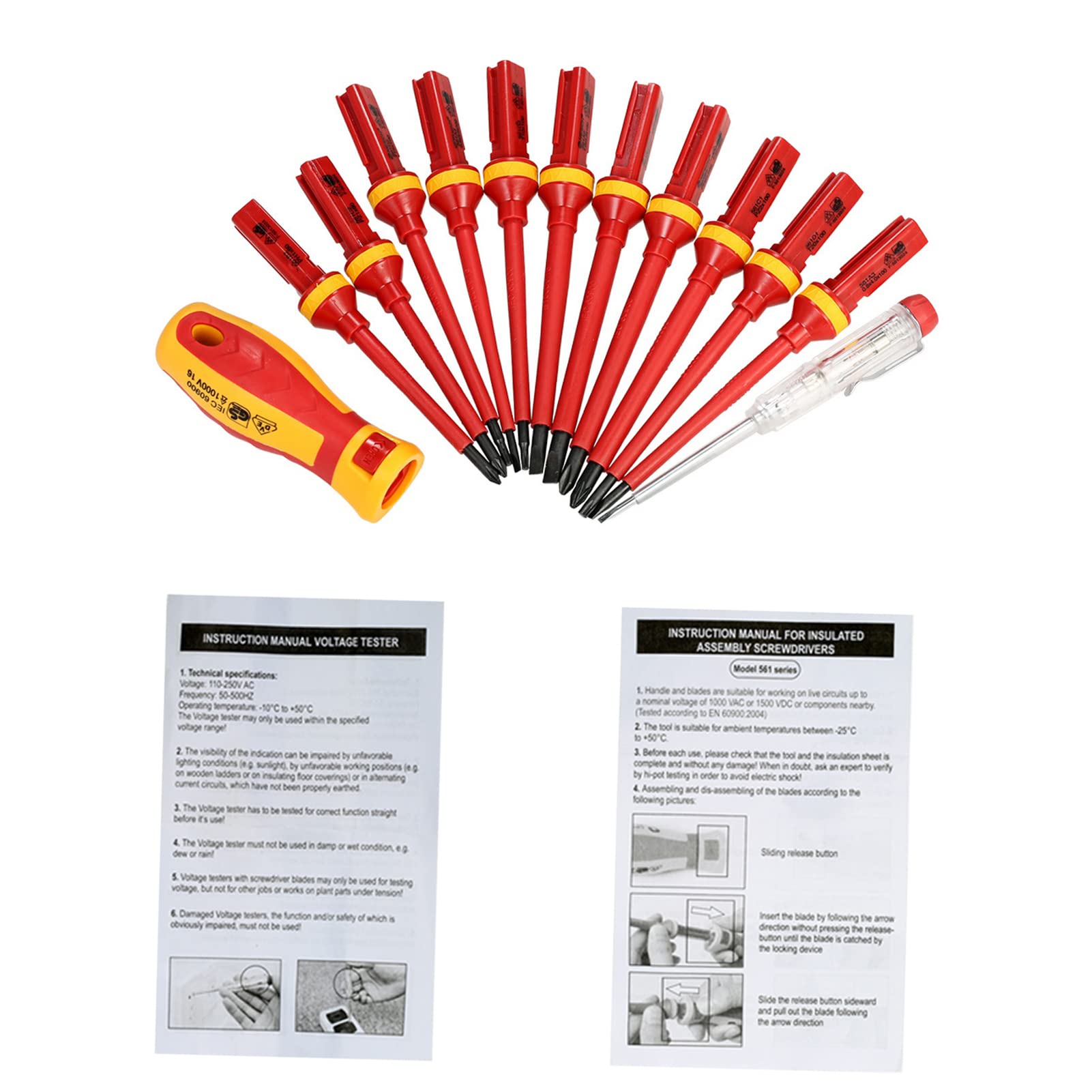 RUSUO Insulated Screwdrivers Set,13pcs 1000V Changeable Insulated Screwdrivers Set with Magnetic Slotted Phillips Pozidriv Torx Bits Electrician Repair Tools Kit