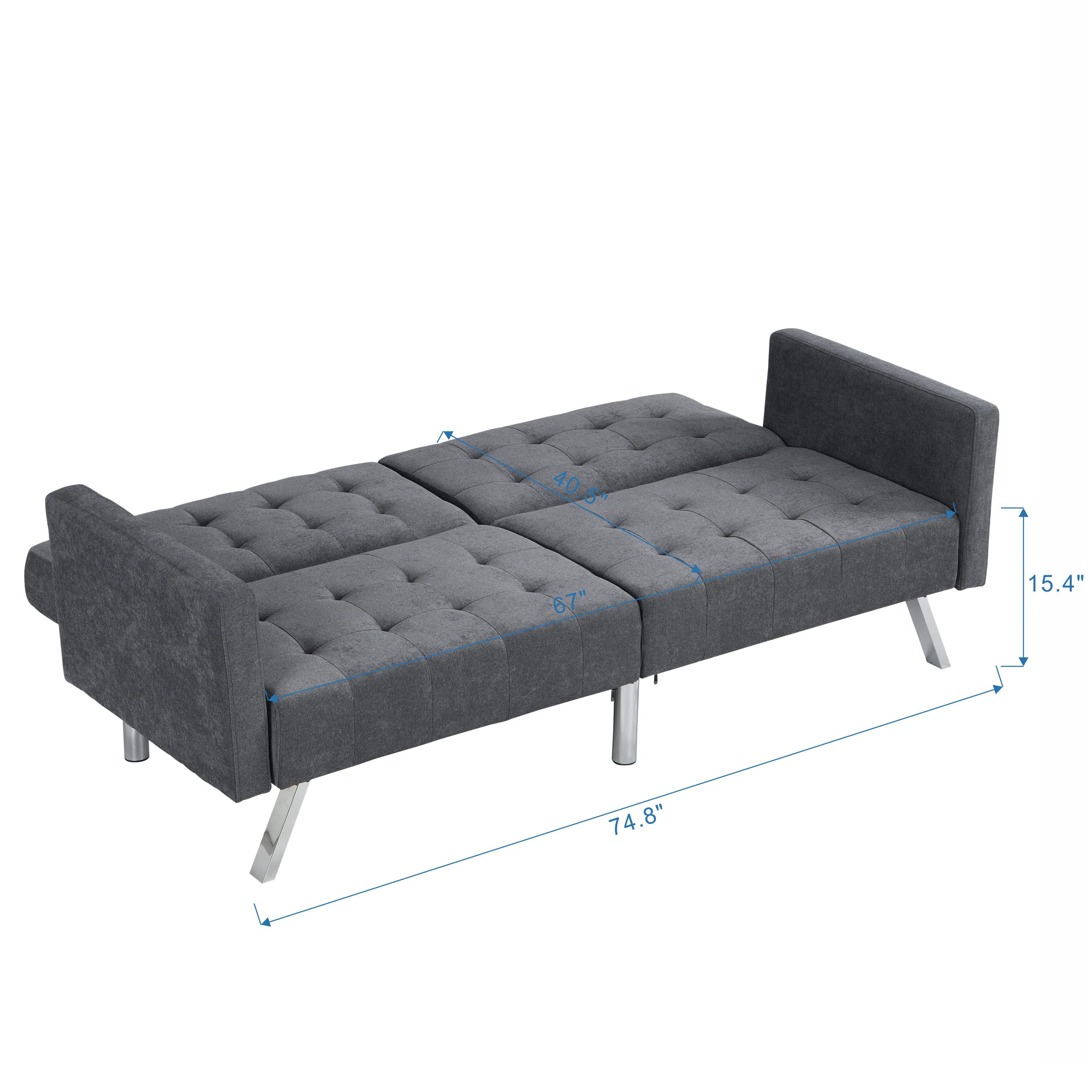 POCIYIHOME 2-Seater Convertible Lounge Bed, Couch Loveseat Sleeper Sofa with Adjustable Backrest, Recliner Futon Folding Daybed for Living Bedroom Apartment Reading Room, Linen, Dark Grey