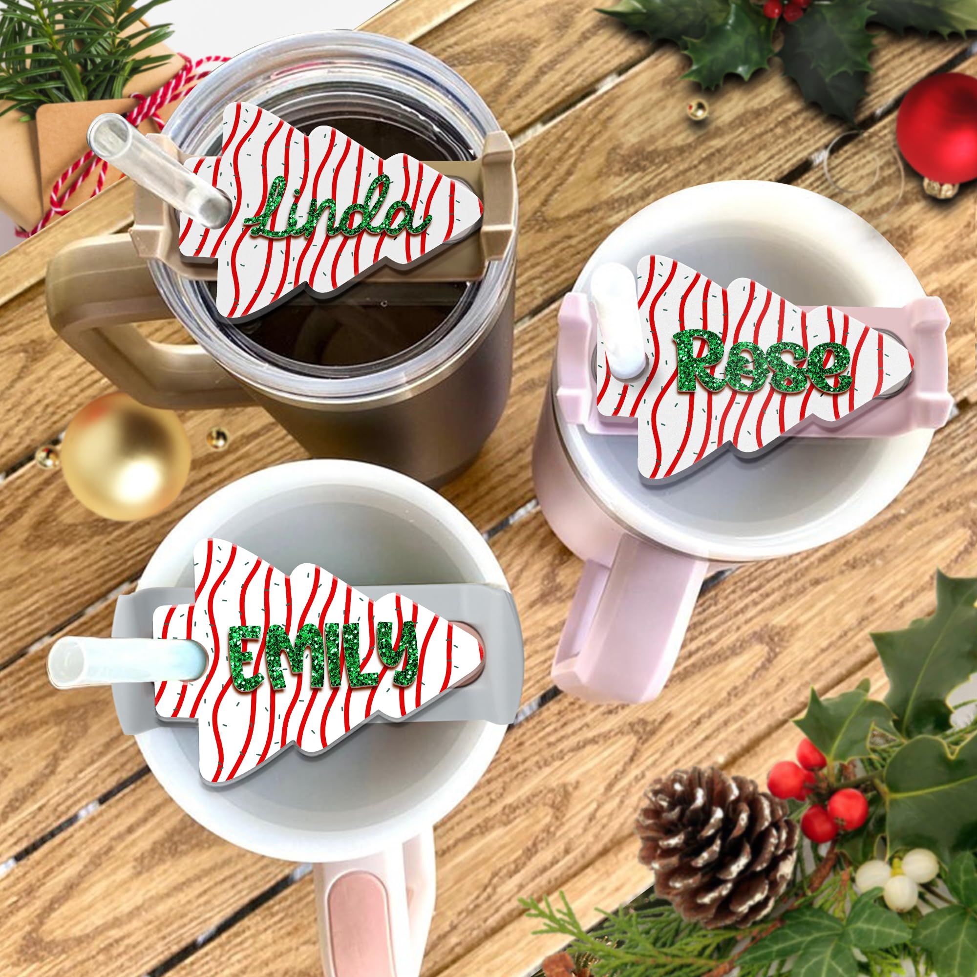 Christmas Tree Tumbler Name Tag, Customized Tumbler Name Tags, Christmas Tumbler Name Plate, Personalized Name ID Tags for 30oz 40oz Tumblers, Quencher Tumbler Name Plate