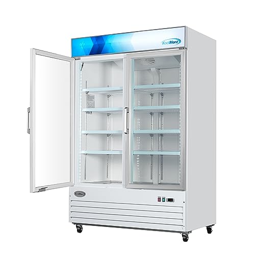 KoolMore MDF-2GD-45C-WH 53 in. Commercial Two Glass Door Display Upright Freezer Merchandiser in White 45 Cu. Ft