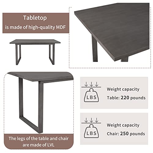 WOZNLA 6-Piece Family Dining Table Set - Rectangular Wood Table with 4 Chairs and 1 Bench, Padded Cushion Seating for 6, Modern Grey Finish, Ideal for Kitchen and Dining Room Gatherings