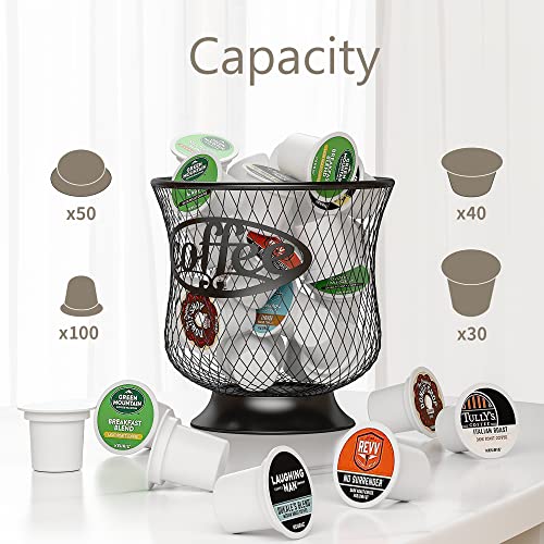 ITHSKUILL Coffee Pod Holder, Sturdy K Cup Organizer, Large Capacity K Cup Storage for Keuring Espresso Capsule Coffee Creamer, Easy to Refill and Organize for Cafe Bar, Coffee Bar Decor