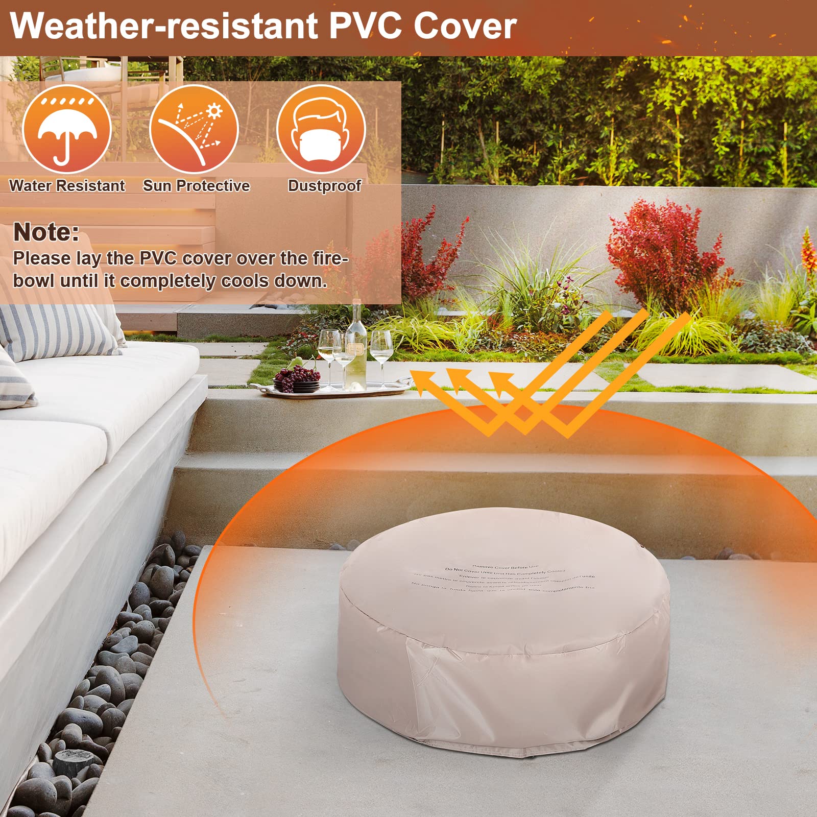 Toolsempire 7 Pieces Patio Furniture Set with 40,000 BTU Propane Round Fire Pit Table, Patio Fire Table Set with Cushions, Lava Rocks & Waterproof Cover, Wicker Conversation Set for Garden(Coffee)
