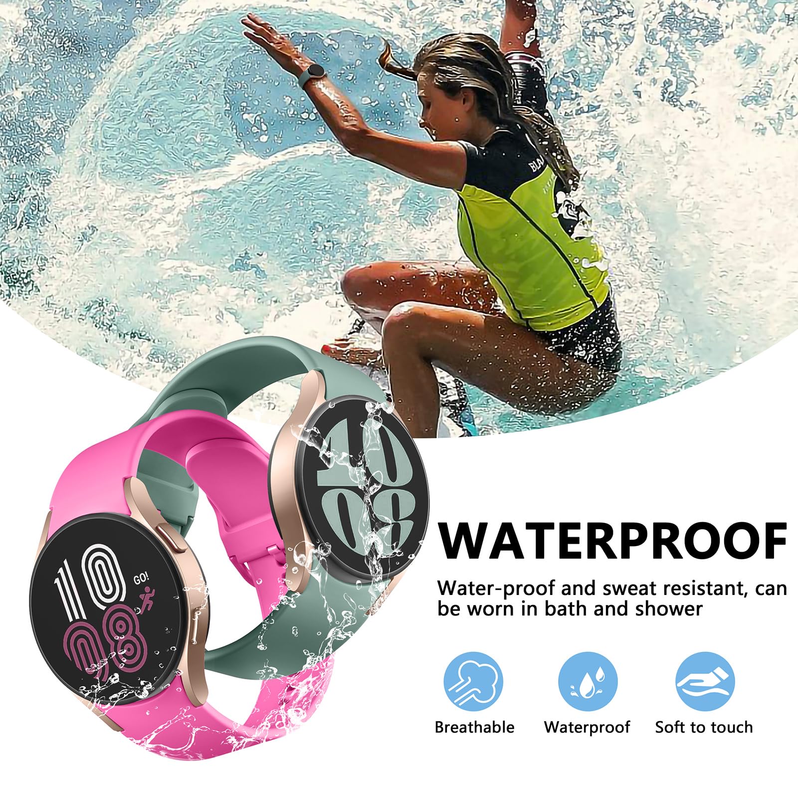 [21 pack] Elastic Band + Silicone Sport Band, Galaxy Watch 6 5 4 Band 40mm 44mm for Women Men, 6 Pack Soft Elastic Band & 15 Pack Soft Durable Silicone Replacement Strap for Samsung Watch 6 5 4 Bands