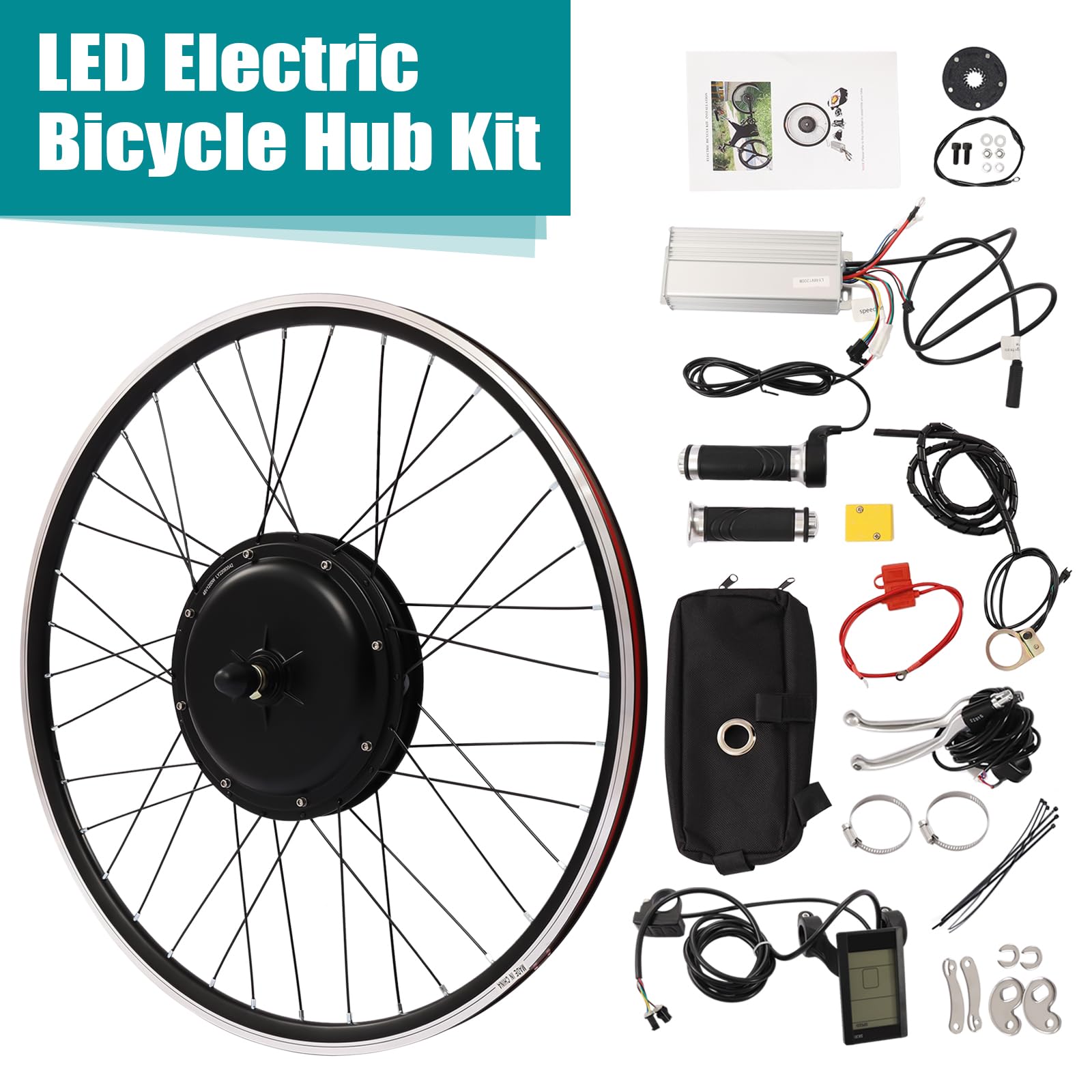 RIAHNEAH 700CC 48V E-Bicycle Conversion Kit, 1200W Front Wheel Electric Bicycle Pedal Assist Sensor Hub Conversion Kit, Motor Kit Universal Motor Wheel Kit with LCD Instrument