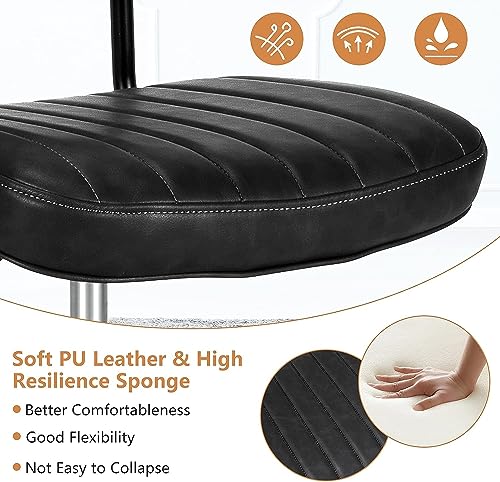 Giantex Leather Office Chair, Armless Low-Back Computer Desk Chair, Retro Swivel Rolling Task Chair Height Adjustable PU Leisure Office Chair for Kids Teens Adults (2, Black)