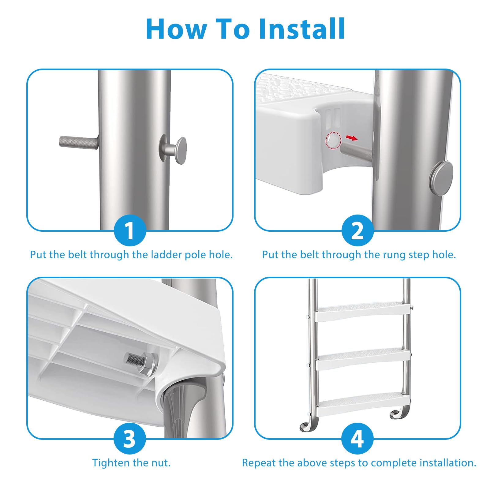 Pool Ladder, 3 Step In-Ground Swimming Pool Step, Stainless Steel Pool Ladder Step for Indoor/Outdoor Pool, Heavy Duty Non-Slip Inground Ladder, Easy Assembly