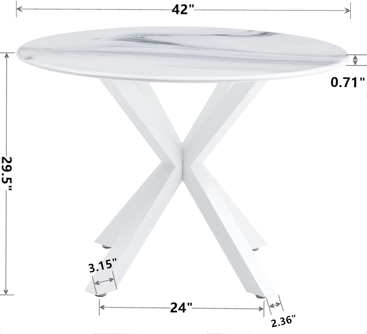 42" Round Dining Table for 4, White Tulip Table,Mid-Century Modern Circle Table with Faux Printed Marble Top and Metal Cross Legs for Home and Kitchen Small Space