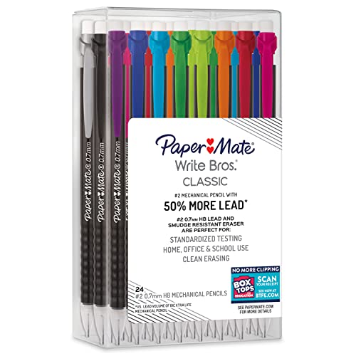 Paper Mate Mechanical Pencils, Write Bros. Classic #2 Pencil, Great for Standardized Testing, 0.7mm, 24 Count