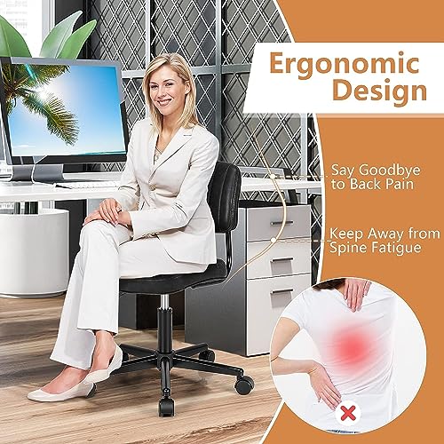 Giantex Leather Office Chair, Armless Low-Back Computer Desk Chair, Retro Swivel Rolling Task Chair Height Adjustable PU Leisure Office Chair for Kids Teens Adults (2, Black)