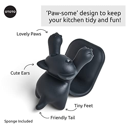 OTOTO Scrubby Sponge Holder for Kitchen Sink - Gray Cat Kitchen Sponge Holder - Dishwasher Safe Dish Sponge Organizer- Rust-Free - 3.9x3.1x3.9 inches