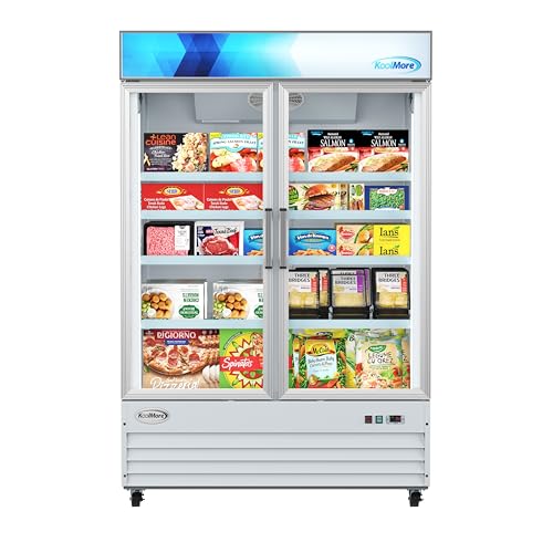 KoolMore MDF-2GD-45C-WH 53 in. Commercial Two Glass Door Display Upright Freezer Merchandiser in White 45 Cu. Ft