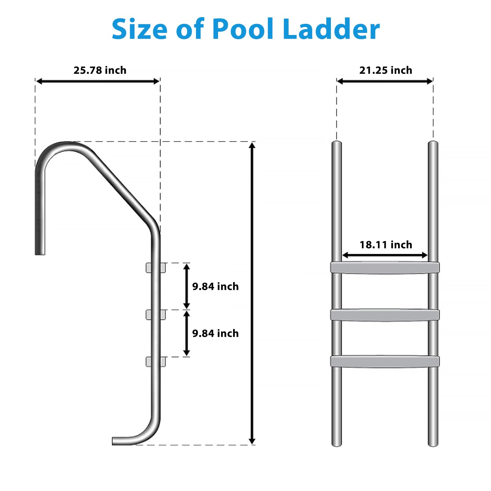 Pool Ladder, 3 Step In-Ground Swimming Pool Step, Stainless Steel Pool Ladder Step for Indoor/Outdoor Pool, Heavy Duty Non-Slip Inground Ladder, Easy Assembly