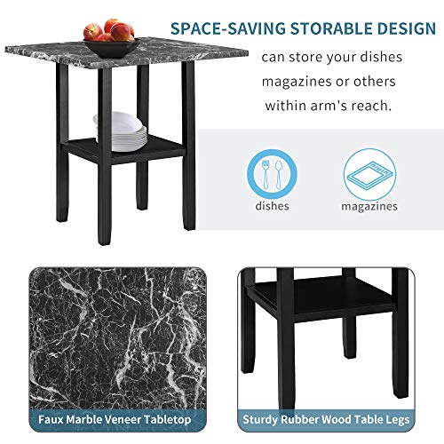 WOZNLA Room 5-Piece Contemporary Set-Includes 4 Comfortable Padded Stylish Faux Marble Top Black Table with Matching Chairs-Modern Addition for Your Home Dining Experience