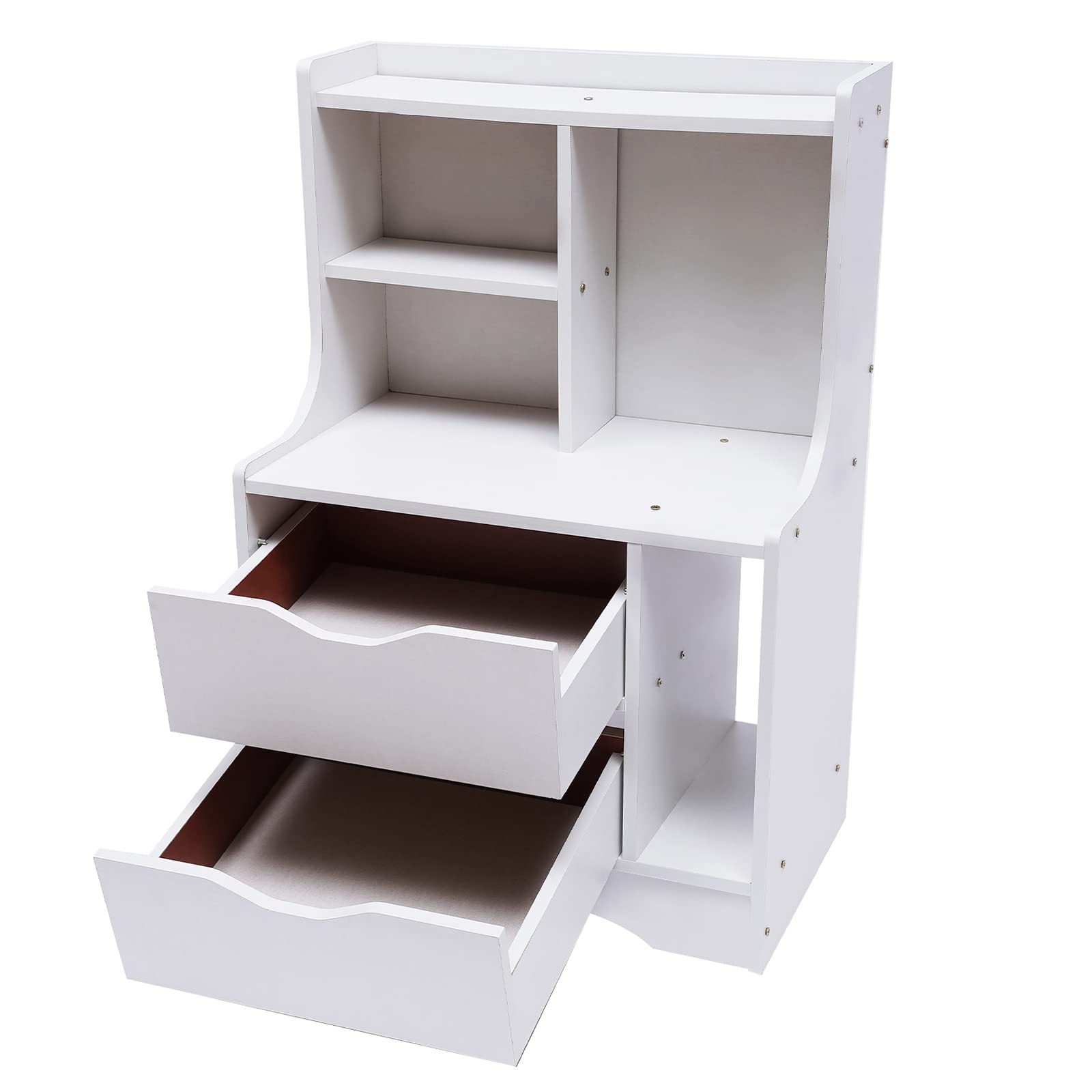 Nightstand with 2 Drawers, End Side Table with Open Shelf, Modern Storage Bedside Table for Small Spaces, Cabinet Organizer for Bedroom, Living Room, White