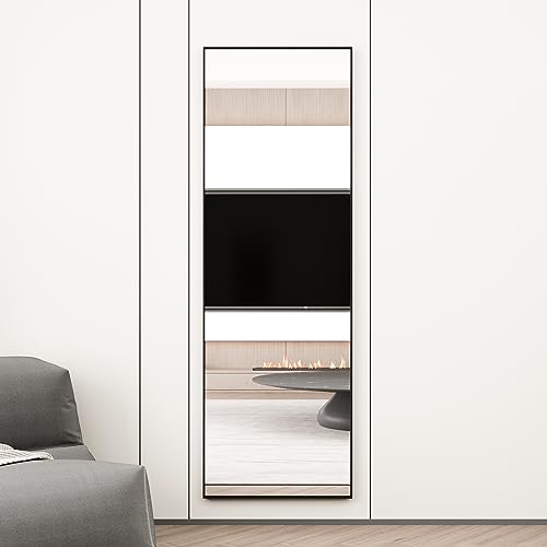 Full Length Full Body Mirror Wall Mirror Standing Mirror with Aluminum Alloy and Rectangle Design for Bedroom Living Room (59” X16”, Black)