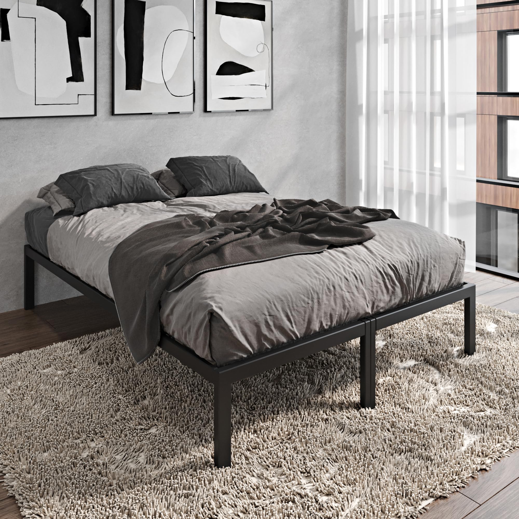 Gustonhon Full Size Metal Platform Bed Frames with Wooden Slats,14" Heavy Duty & Sturdy Metal Low Bed Frame,No Box Spring Needed,Noise Free,Easy Assembly