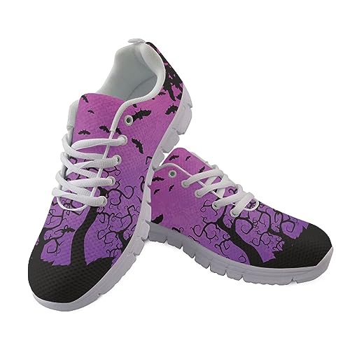 Coloranimal Halloween Sneakers for Womens Black and Purple Bats Halloween Shoes Lightweight Workout Slip On Footwear Air Cushion Walking Running Shoes