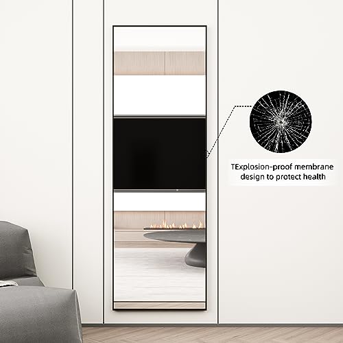 Full Length Full Body Mirror Wall Mirror Standing Mirror with Aluminum Alloy and Rectangle Design for Bedroom Living Room (59” X16”, Black)