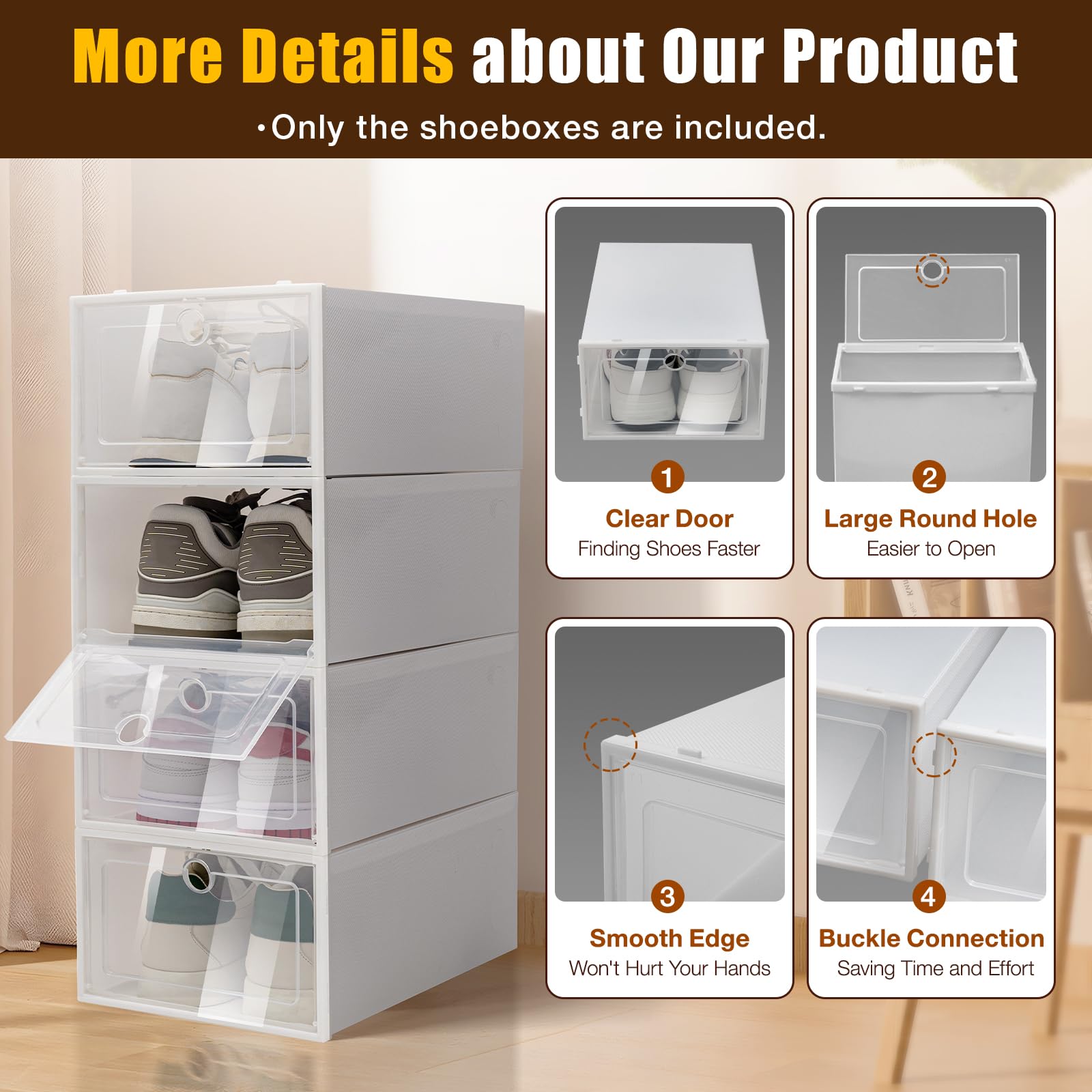 LIYUANJUN Stackable Shoe Box, 24Pcs Shoe Storage Box Shoe Sneaker Organizer DIY Shoe Stand Containers for Women Men Putting Slippers Boots in Living Room Hallway Transparent
