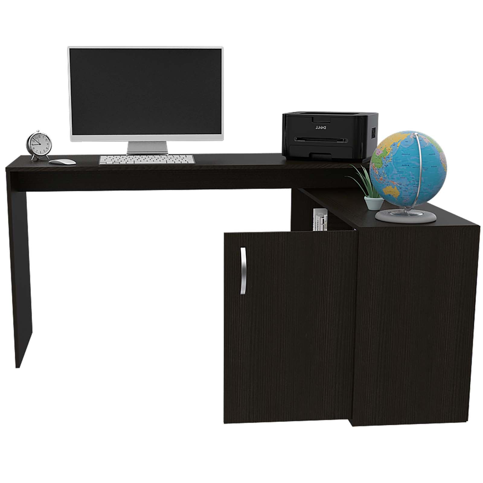DUNTRKDU L Shaped Desk, 60 Inch Gaming Desk with Storage Shelves, Modern Computer Desk, Black, 45.9*59.6*30.1 Inches