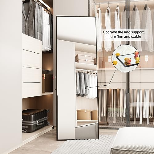 Full Length Full Body Mirror Wall Mirror Standing Mirror with Aluminum Alloy and Rectangle Design for Bedroom Living Room (59” X16”, Black)