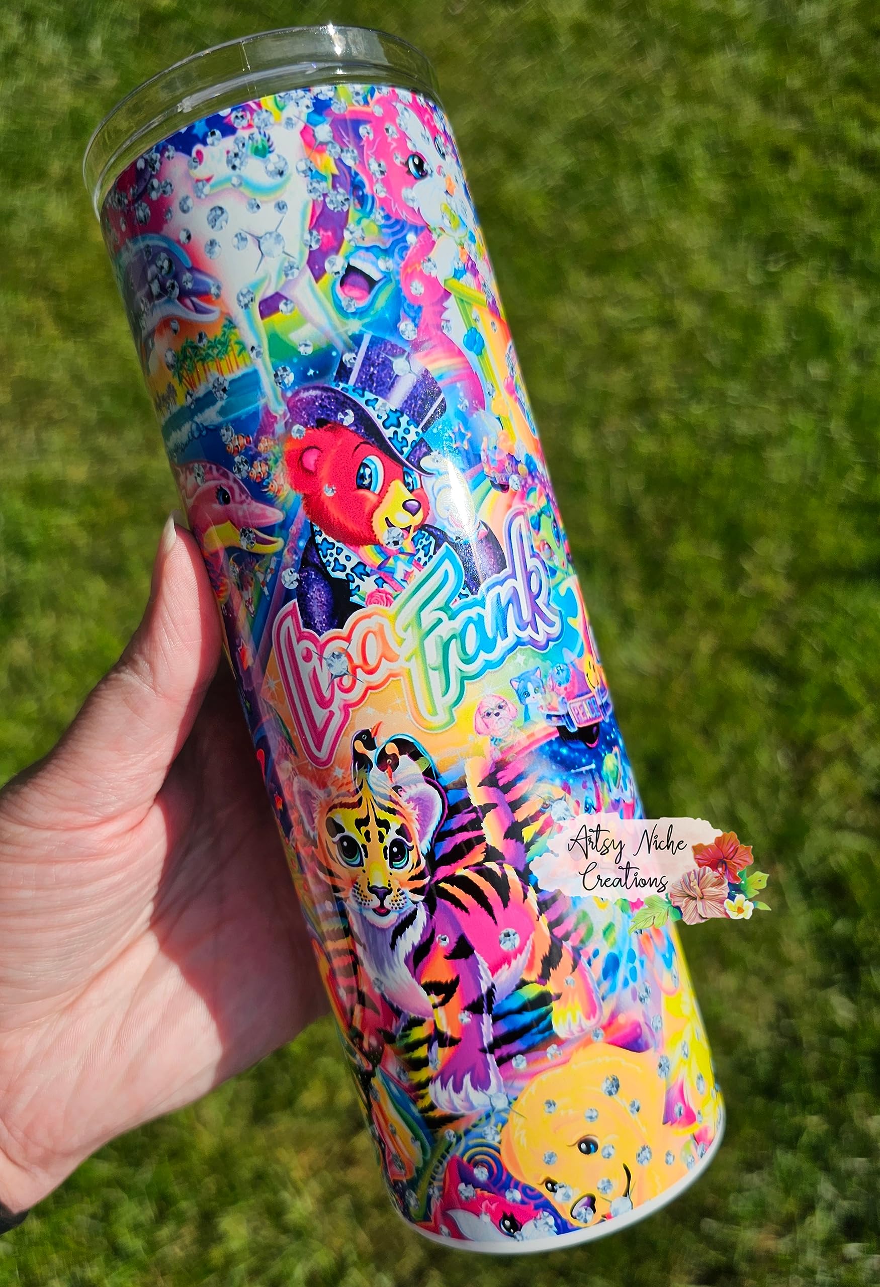 20 oz Lisa Characters Frank Rhinestone Print Handmade Stainless Steel Insulated Sublimation Tumbler
