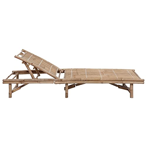 AJSEOYBS Patio Sun Lounger,Chaise Lounge Outdoor,Portable Folding Patio Recliner for Outside Beach, Sunbathing, Patio, Pool, Lawn, Deck with Cushion Bamboo