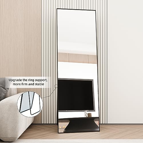 Full Length Full Body Mirror Wall Mirror Standing Mirror with Aluminum Alloy and Rectangle Design for Bedroom Living Room (59” X16”, Black)