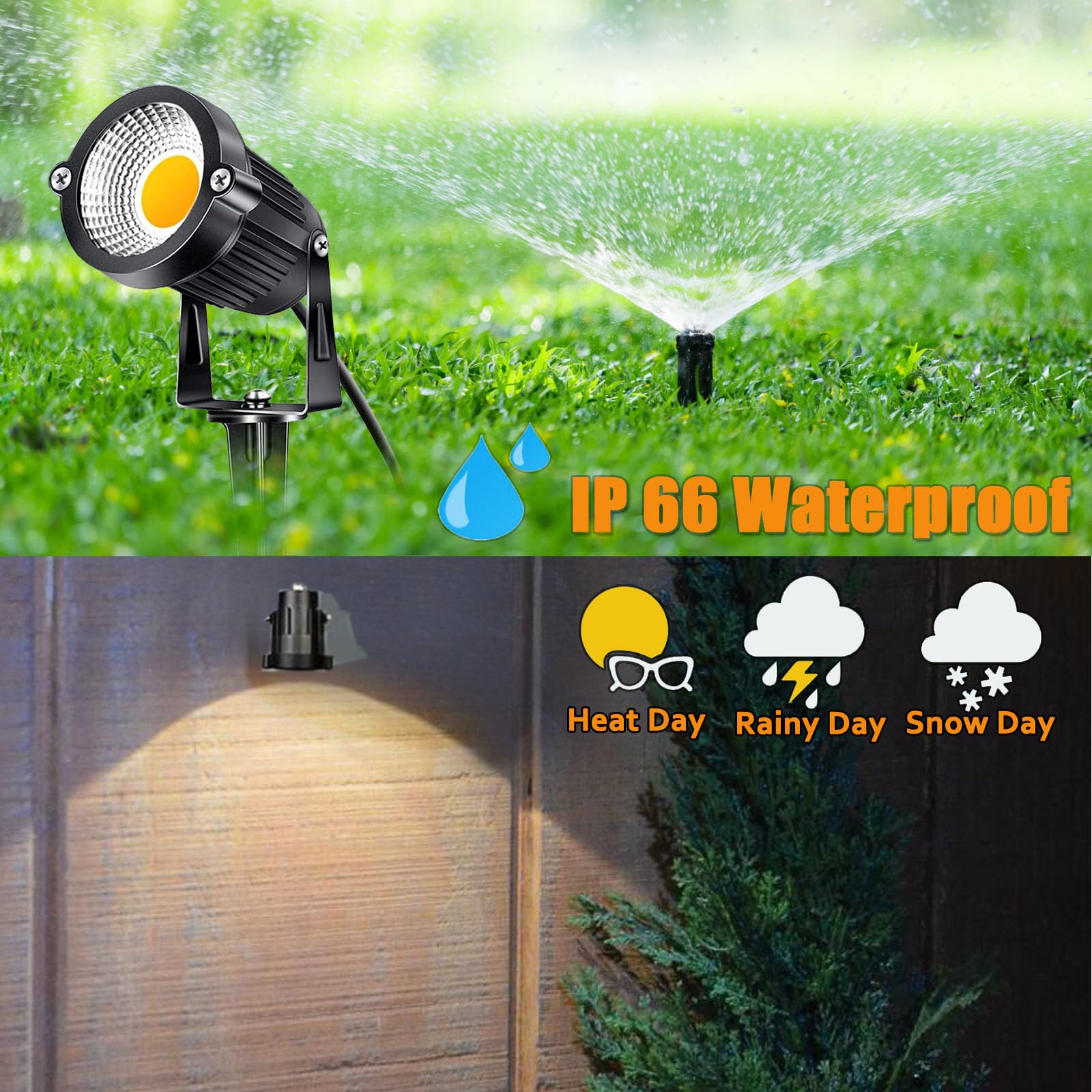 HOTSELLDR Low Voltage Landscape Spotlights, 5W 500LM LED, Warm White, IP66 Waterproof, 12V 24V, 9.05 Inches, Black, Outdoor, Modern Style, 1 Count